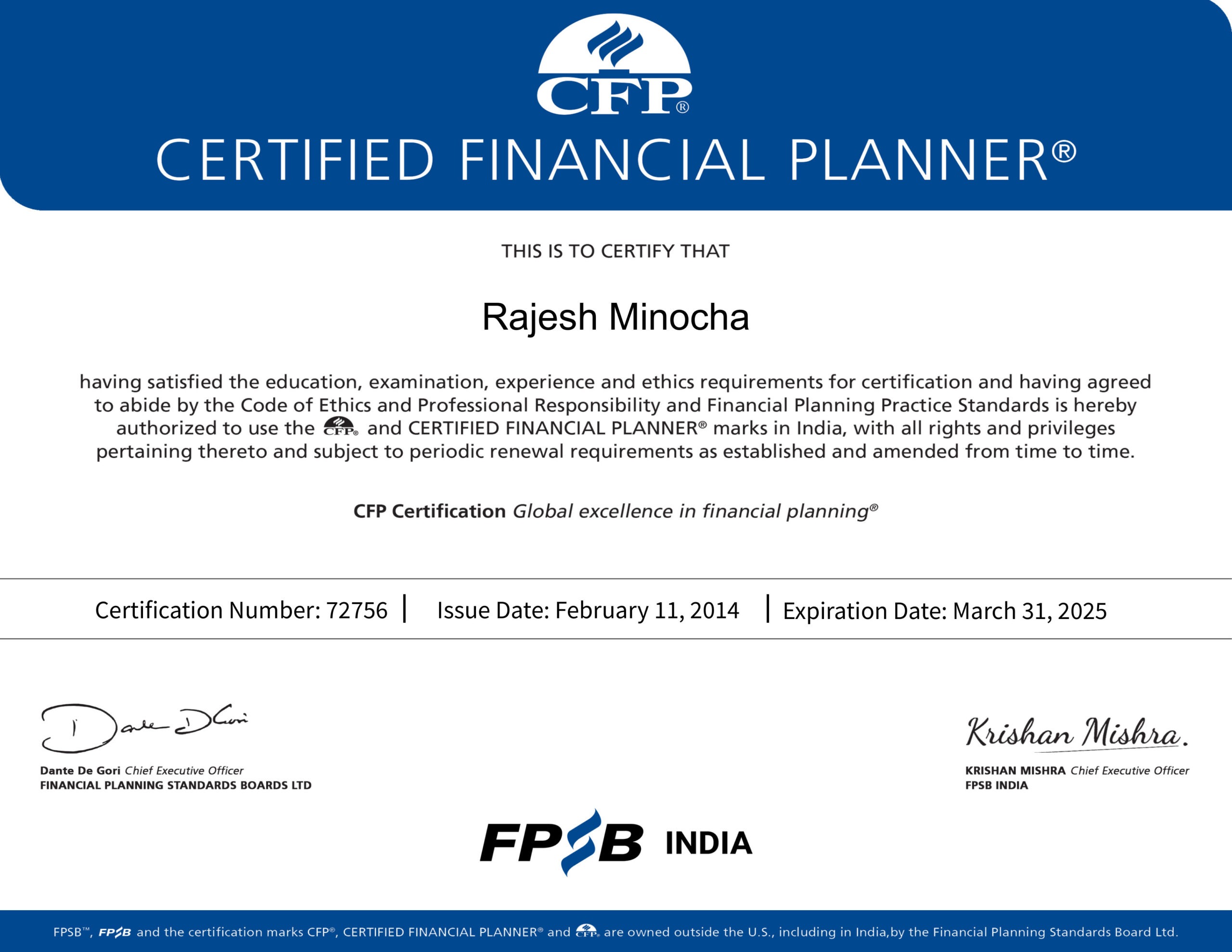 CFP Certificate 2024-25 - Financial Radiance